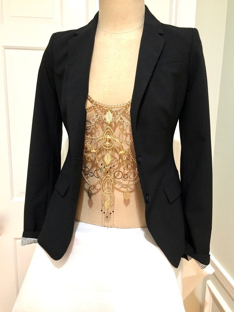 Gold Tone Metal Shirt Shoulder Necklace Handmade Chains - Etsy