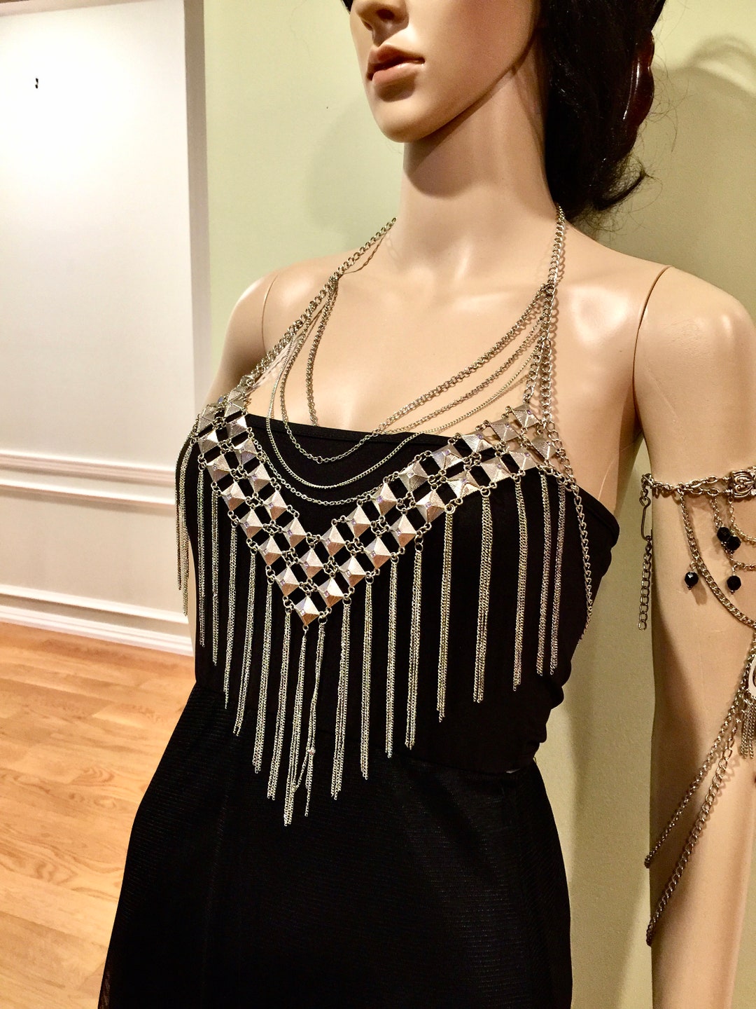 Handmade Silver Metal Shoulder Necklace, Chains Shirt, Metal Body ...