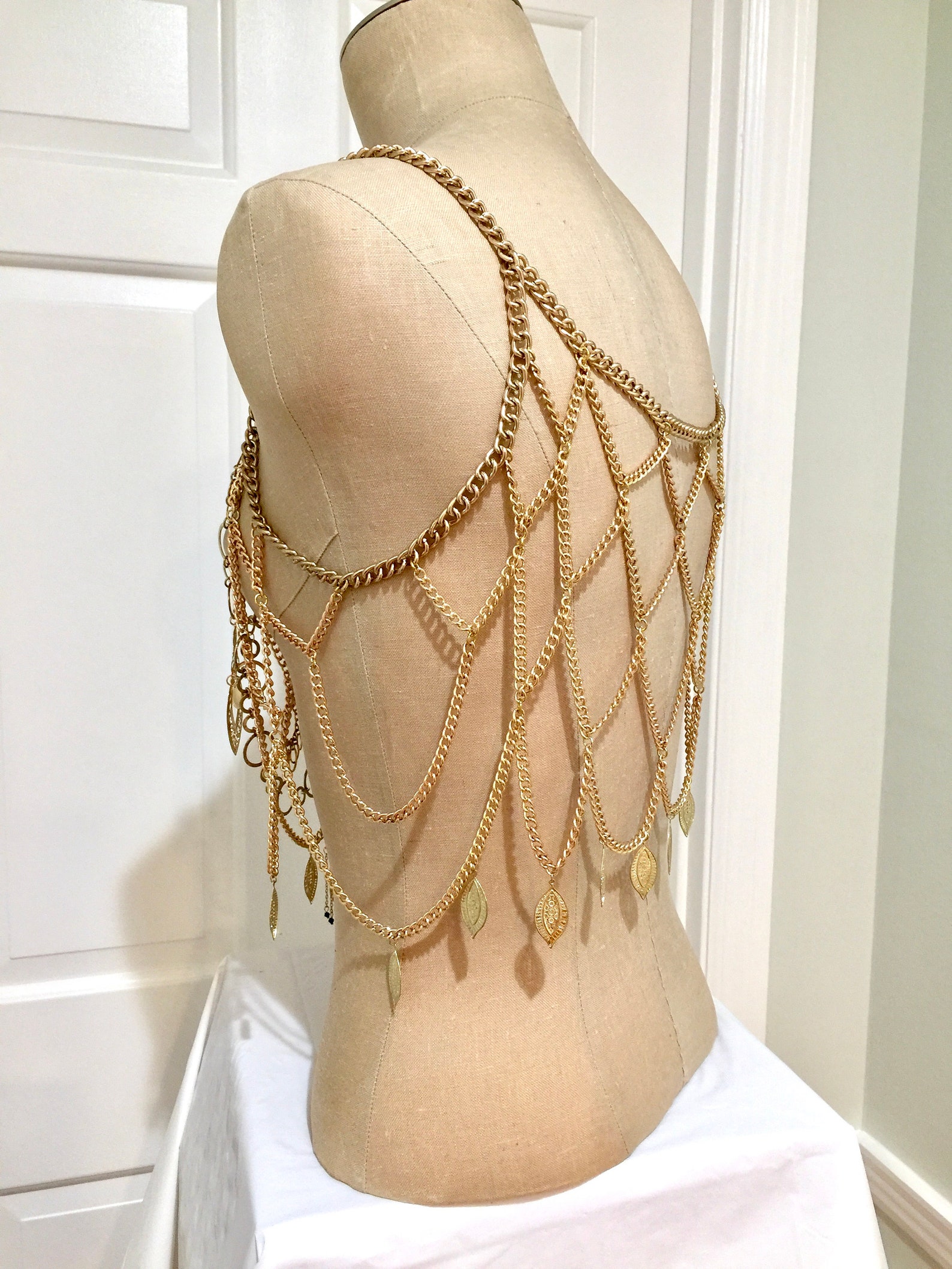 Gold Tone Metal Shirt Shoulder Necklace Handmade Chains - Etsy