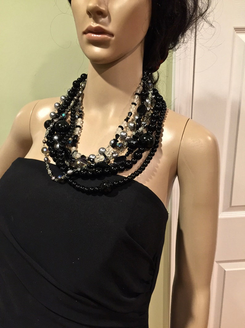 Multi Strand Black Messy Statement Necklace Handmade Jewelry - Etsy