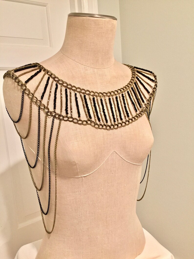 Black & Bronze Shoulder Jewelry. Handmade Draped Shoulder Necklace ...