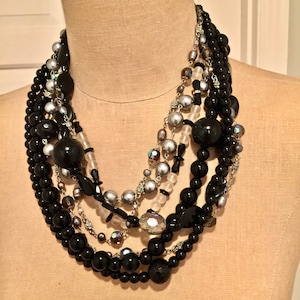 Multi Strand Black Messy Statement Necklace, Handmade Jewelry, Multiple ...