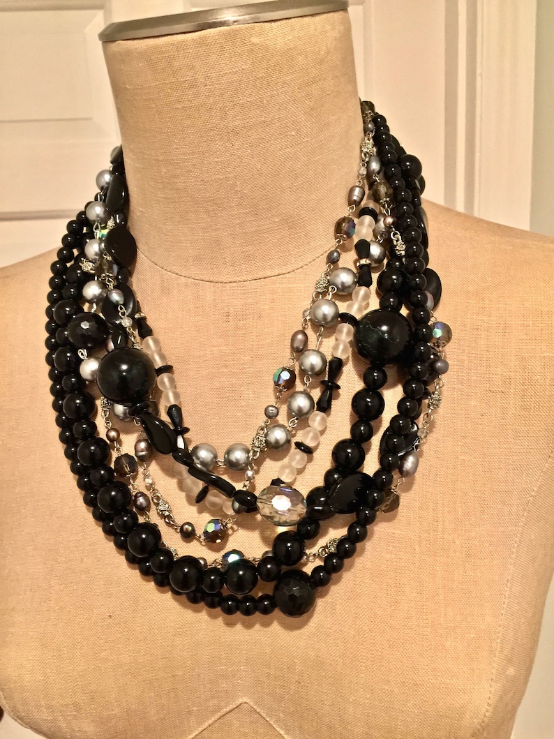 Multi Strand Black Messy Statement Necklace Handmade Jewelry - Etsy