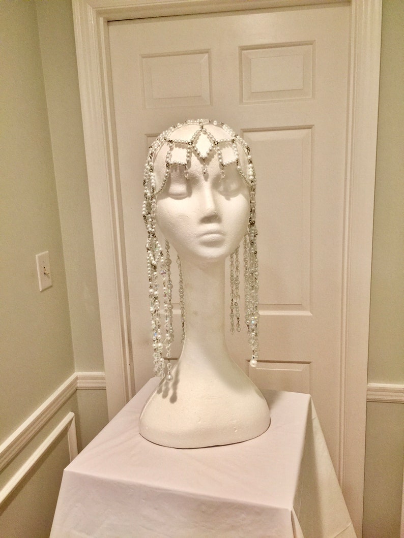 White Pearl Headdress Handmade Glass Pearl Headpiece Head - Etsy
