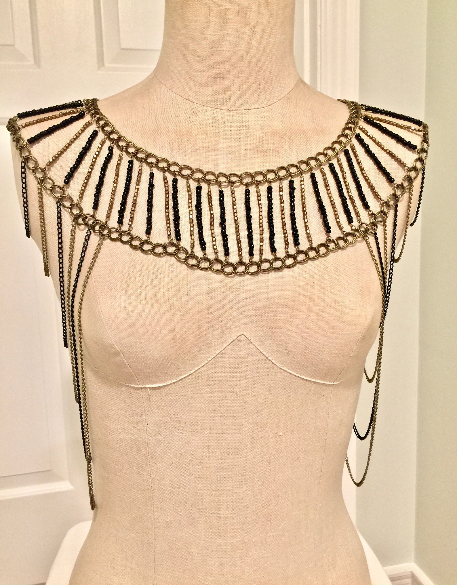 Black & Bronze Shoulder Jewelry. Handmade Draped Shoulder - Etsy