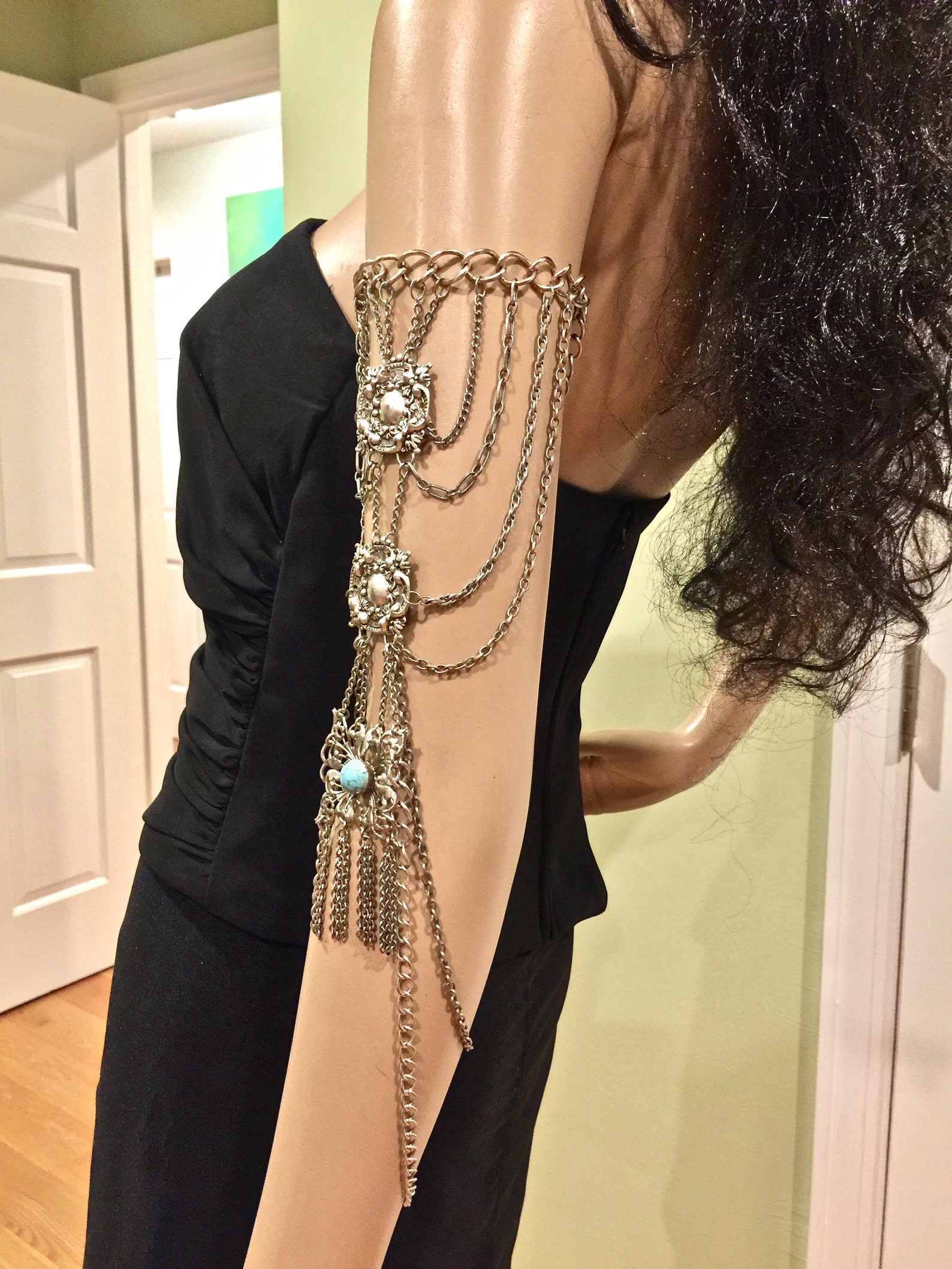 Silver Tone Draped Upper Arm Bracelet, Handmade Armband, Unisex Arm ...