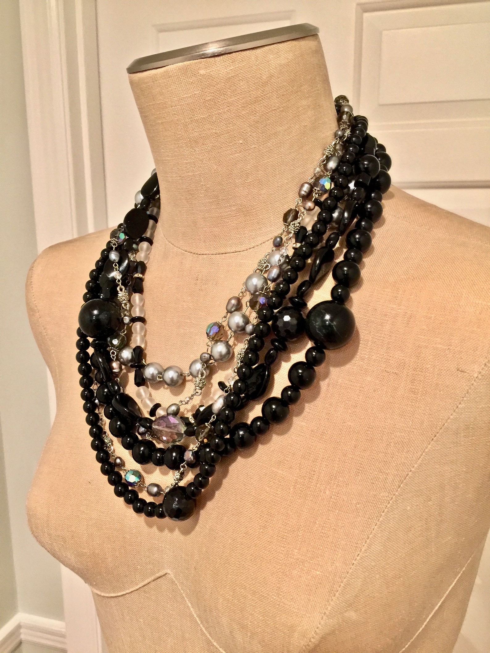 Multi Strand Black Messy Statement Necklace Handmade Jewelry - Etsy