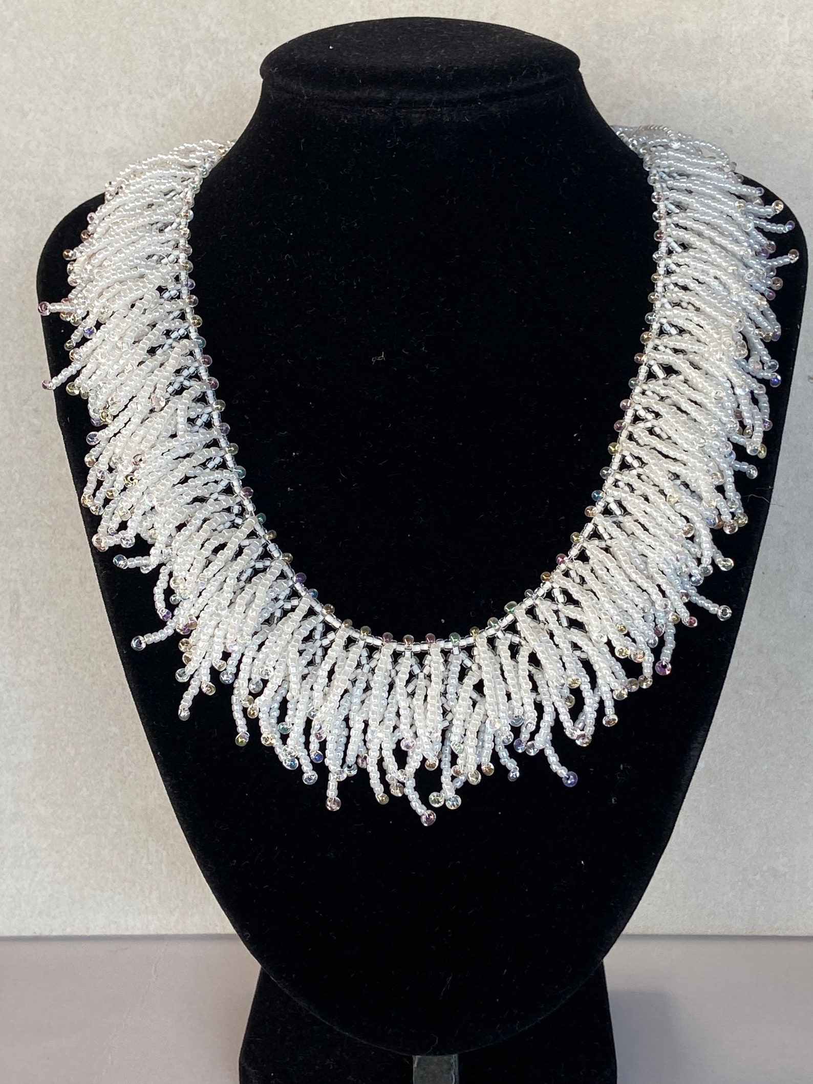 White Necklace, White Bridal Necklace, Statement Necklace, White Fringe ...