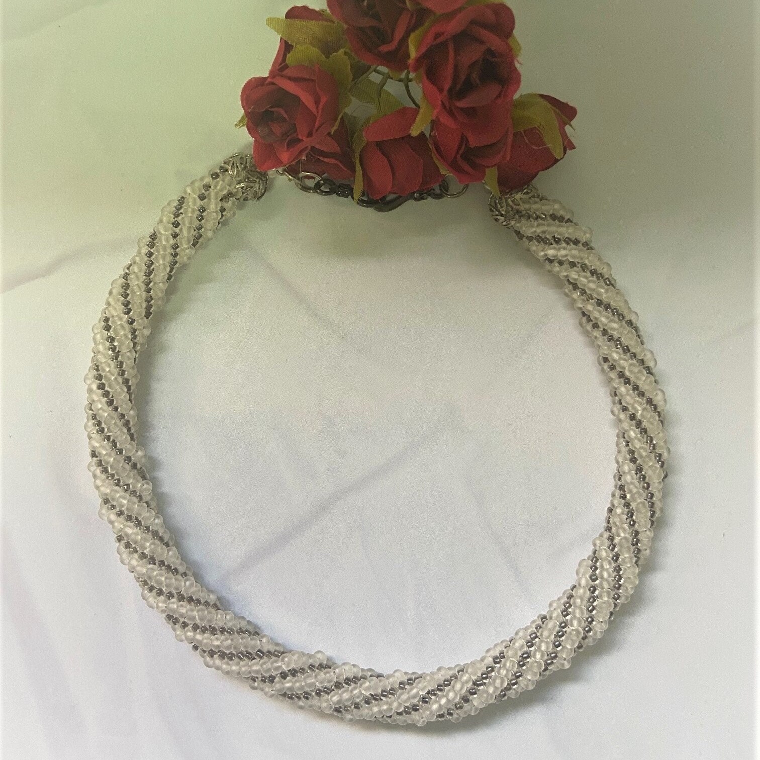 White Spiral Bridal Necklace, Spiral Rope Necklace, White Wedding ...