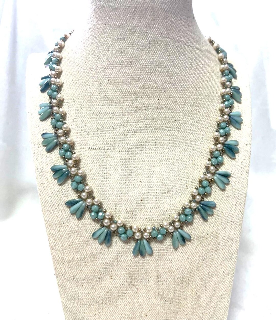 Delicate Light Blue and Ivory Pearl Necklace, Statement Pearl Necklace ...