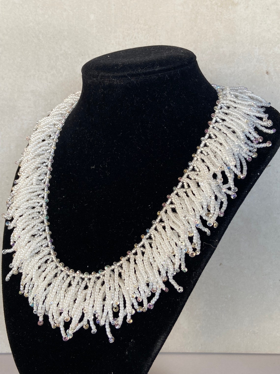 White Necklace, White Bridal Necklace, Statement Necklace, White Fringe ...