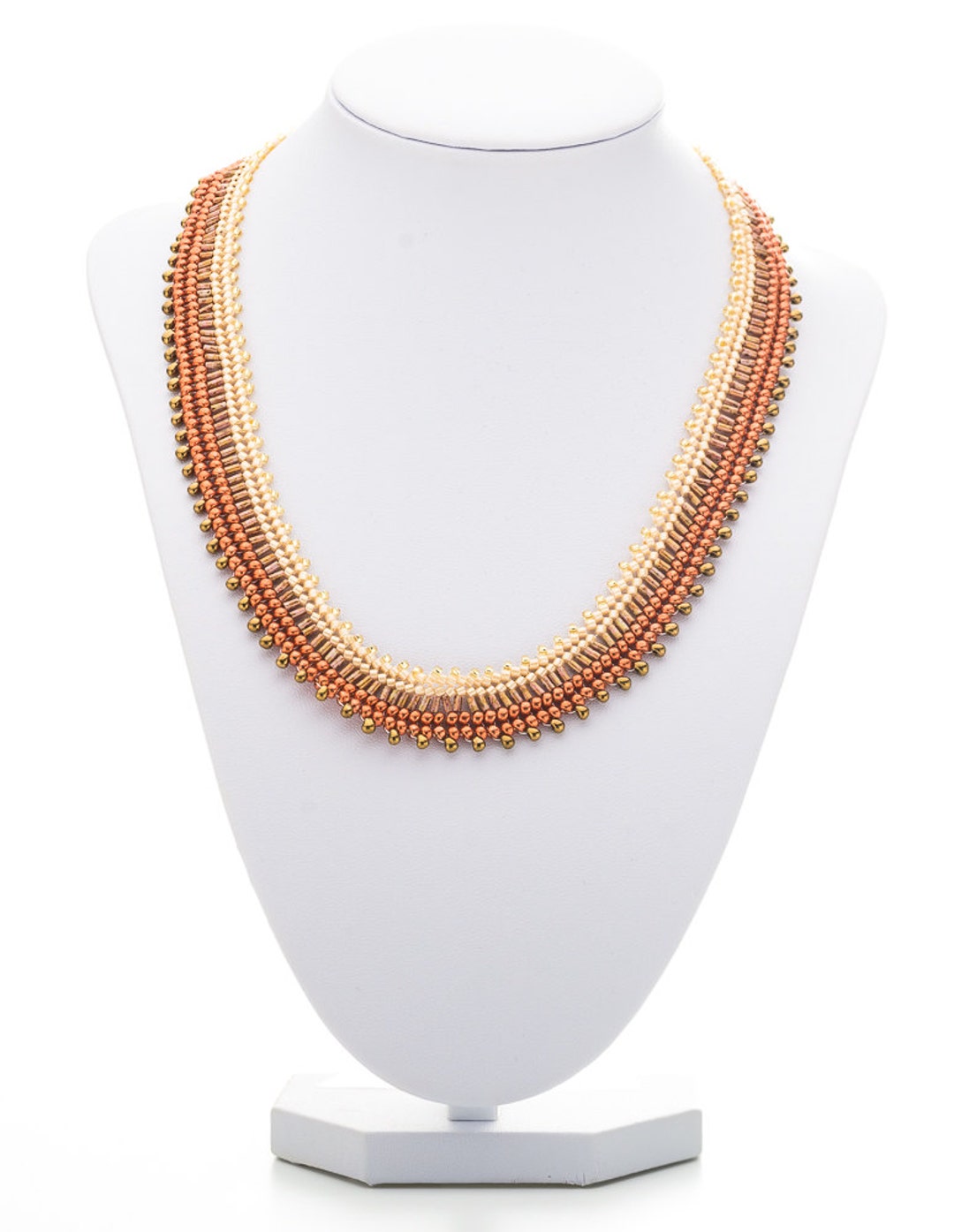 Beige and Copper Statement Necklace, Elegant Necklace in Beige and ...
