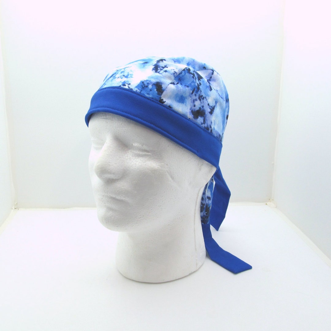 Do Rag Mottled Blue and White With Solid Band Cotton Biker Skull Cap ...