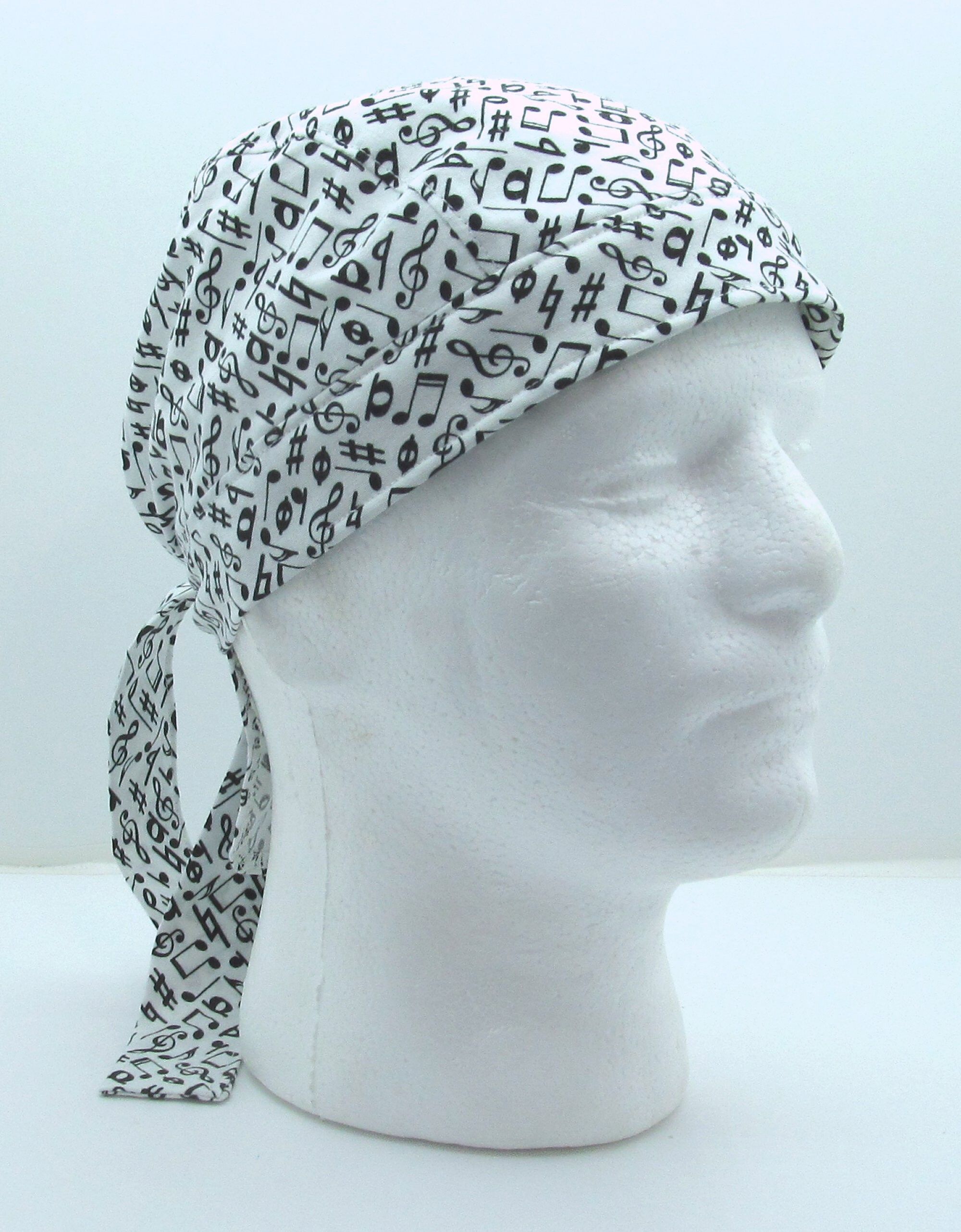 Do Rag Black and White Music Notes Print Cotton Biker Skull Cap Doo Rag ...