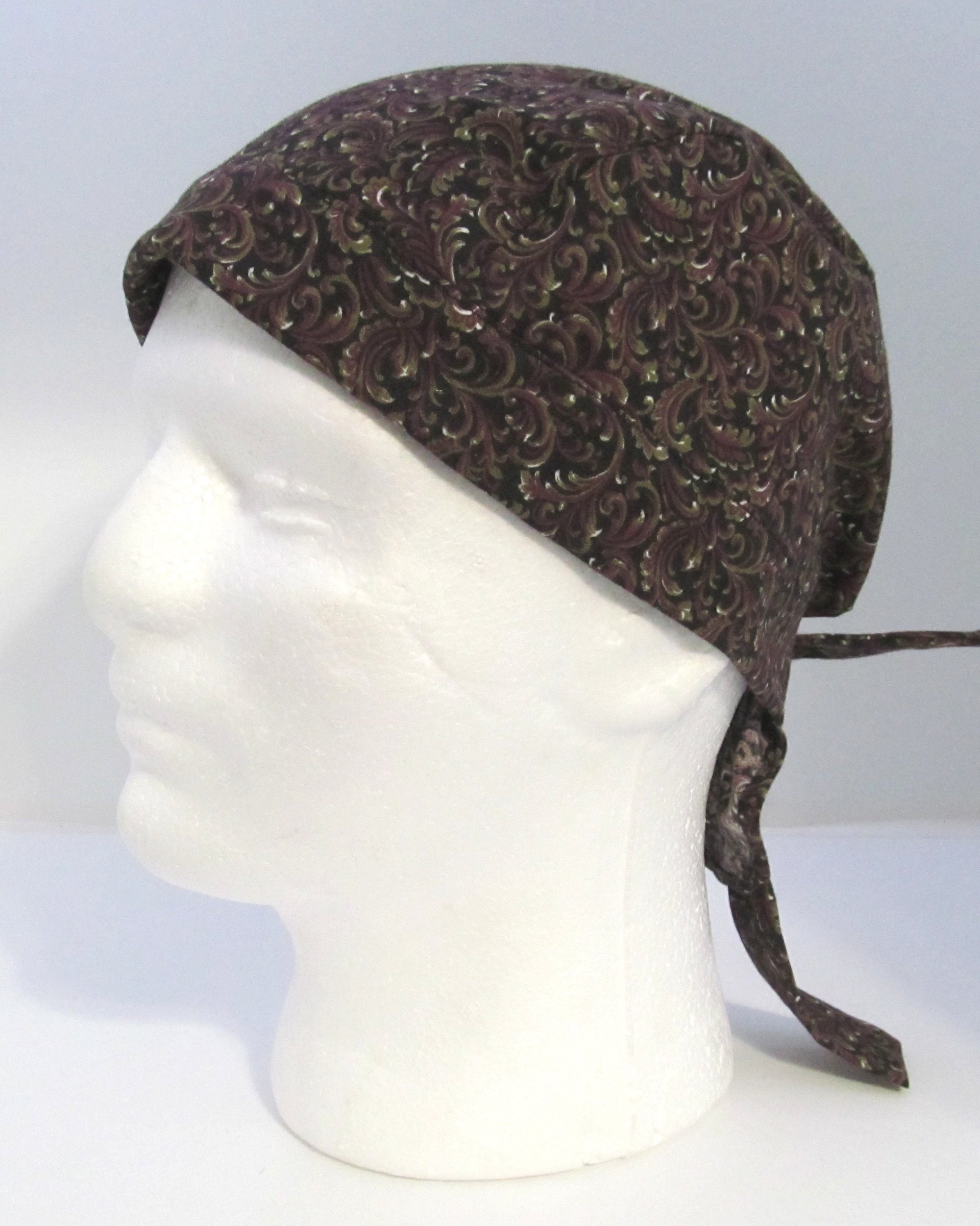 Do Rag Burgundy, Green and Black Swirl Print Cotton Biker Skull Cap Doo ...