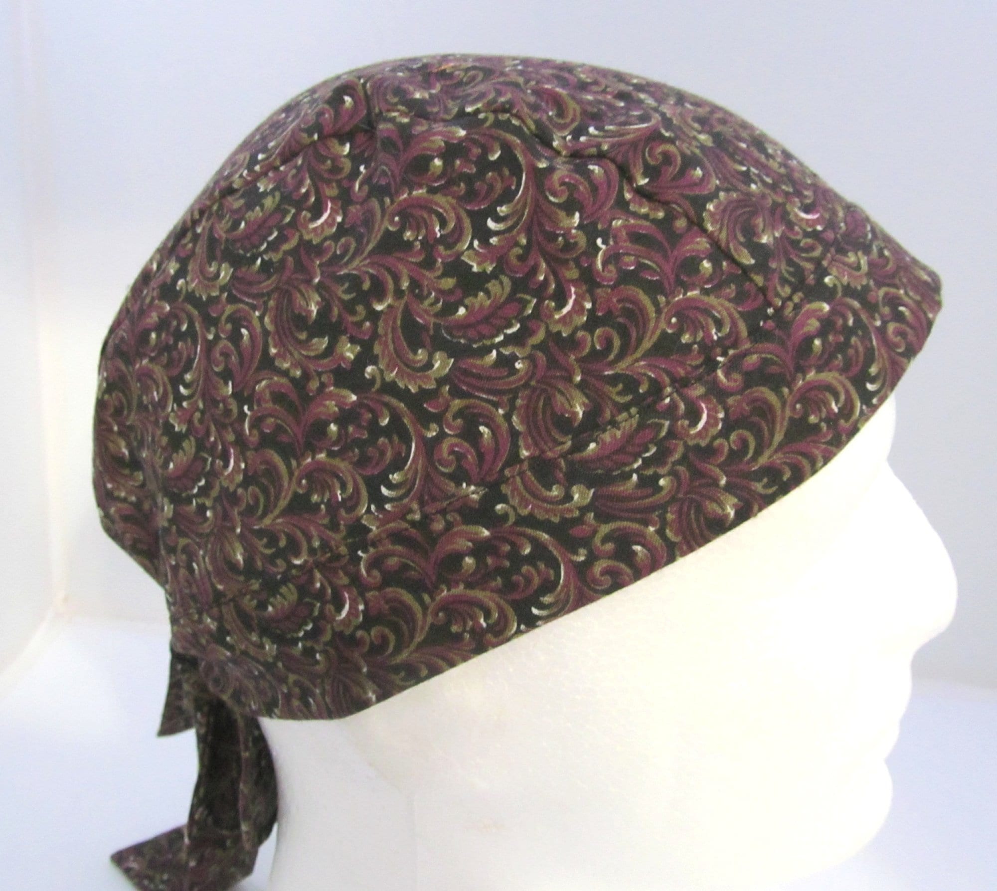Do Rag Burgundy, Green and Black Swirl Print Cotton Biker Skull Cap Doo ...