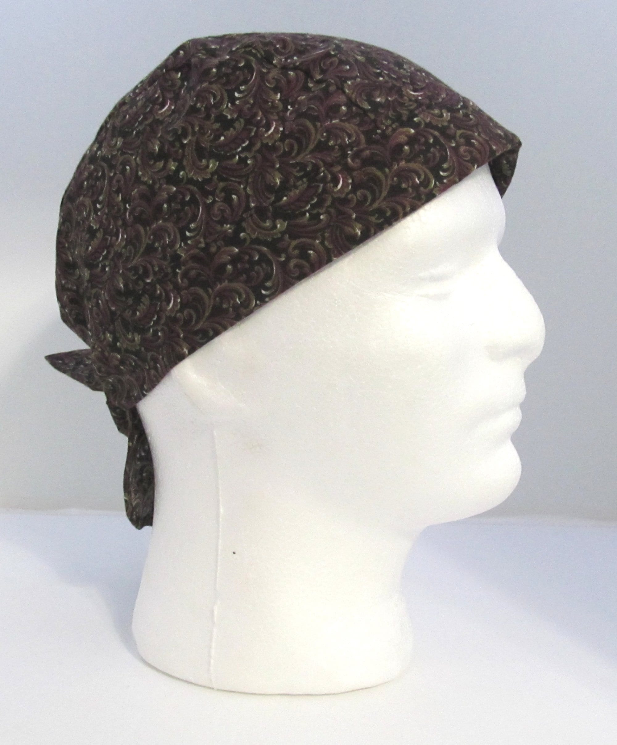 Do Rag Burgundy, Green and Black Swirl Print Cotton Biker Skull Cap Doo ...
