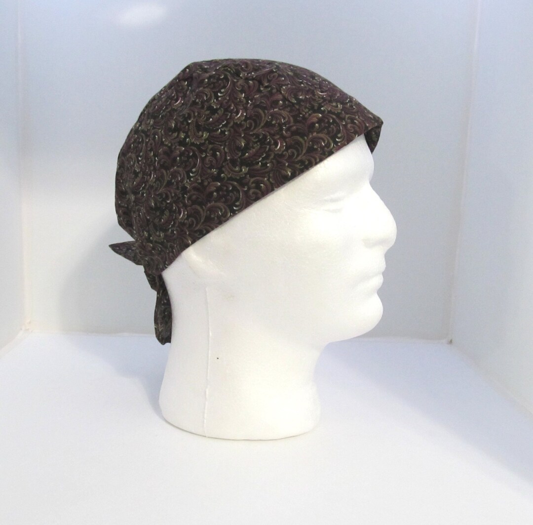 Do Rag Burgundy, Green and Black Swirl Print Cotton Biker Skull Cap Doo ...