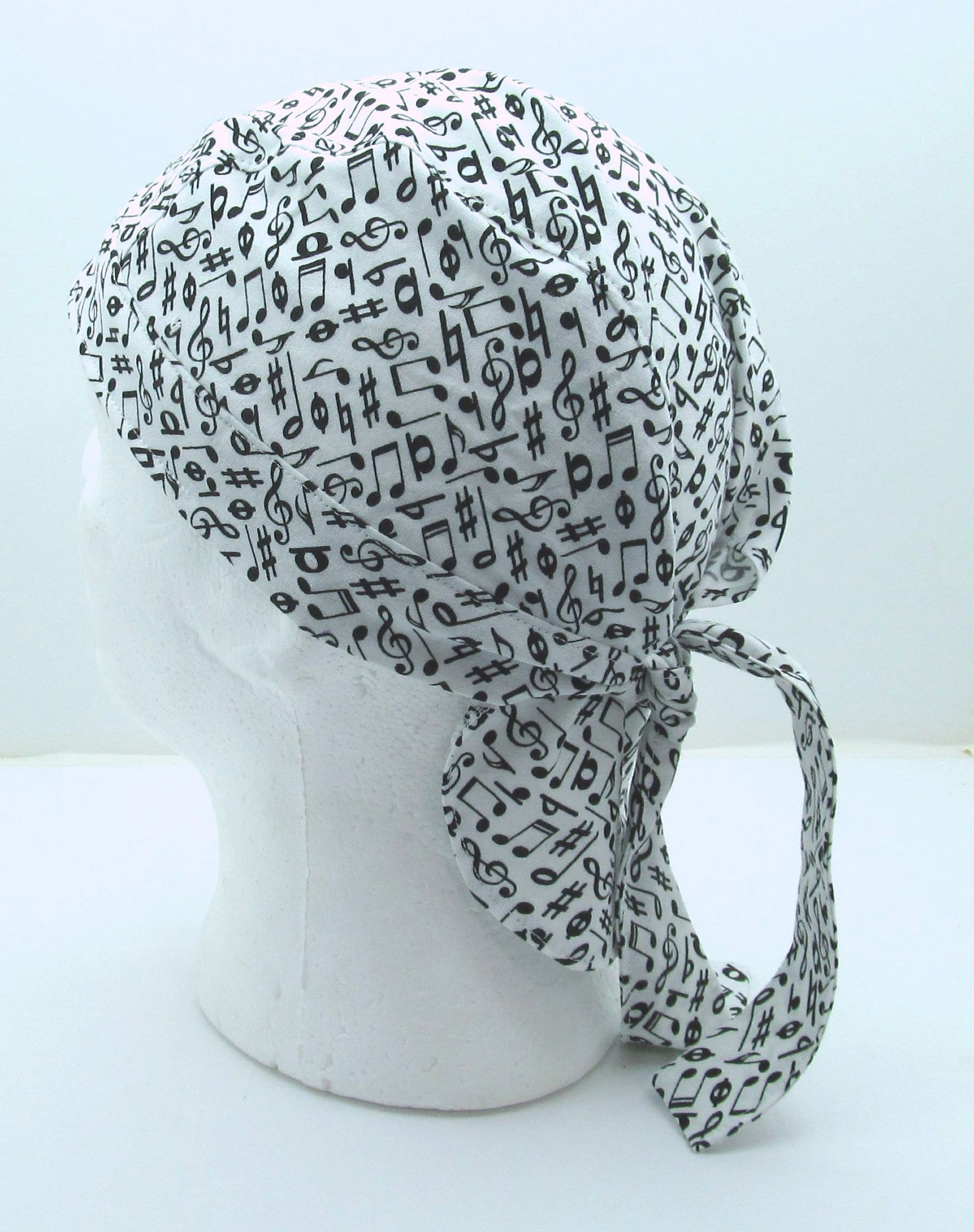 Do Rag Black and White Music Notes Print Cotton Biker Skull Cap Doo Rag ...