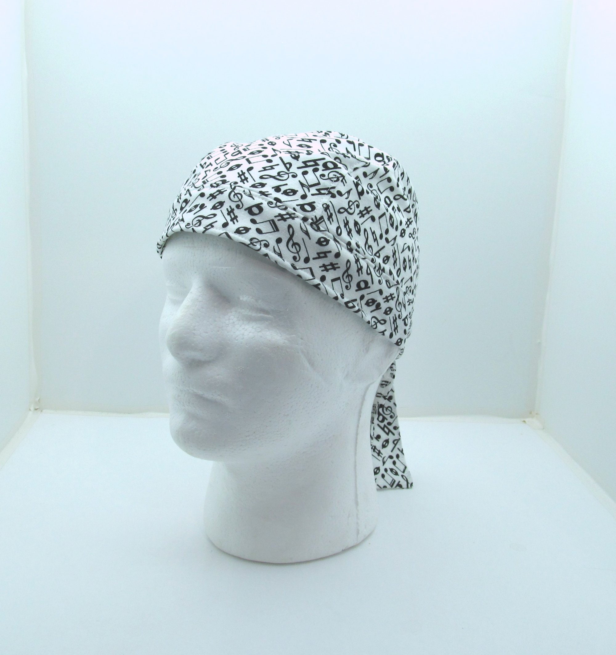 Do Rag Black and White Music Notes Print Cotton Biker Skull Cap Doo Rag ...