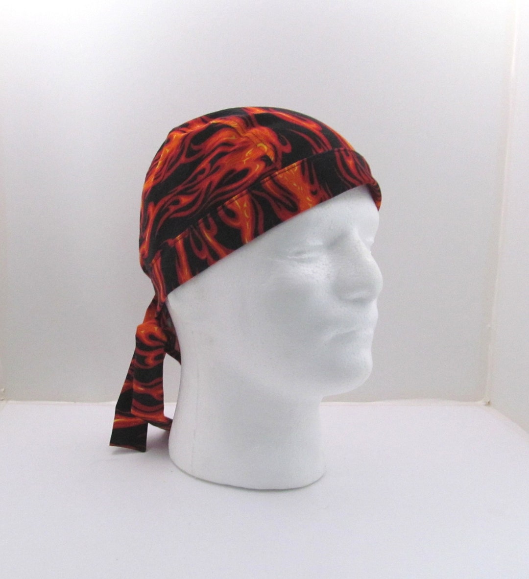 Do Rag Black and Red Flame Fire Print Cotton Biker Skull Cap Doo Rag ...