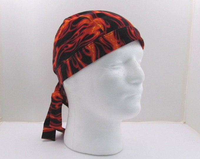 Do Rag Black and Red Flame Fire Print Cotton Biker Skull Cap Doo Rag ...