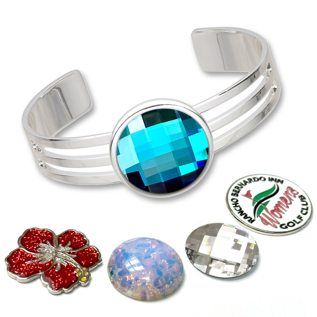 Golf Jewelry Silver Magnetic Golf Bracelet With Bermuda Blue Swarovski ...