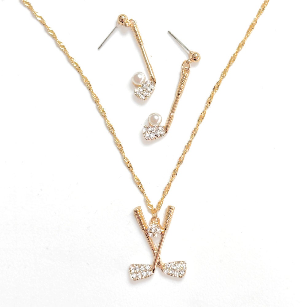 Golf Theme Jewelry - Gold Golf Club Earrings With Rhinestone Crystals ...