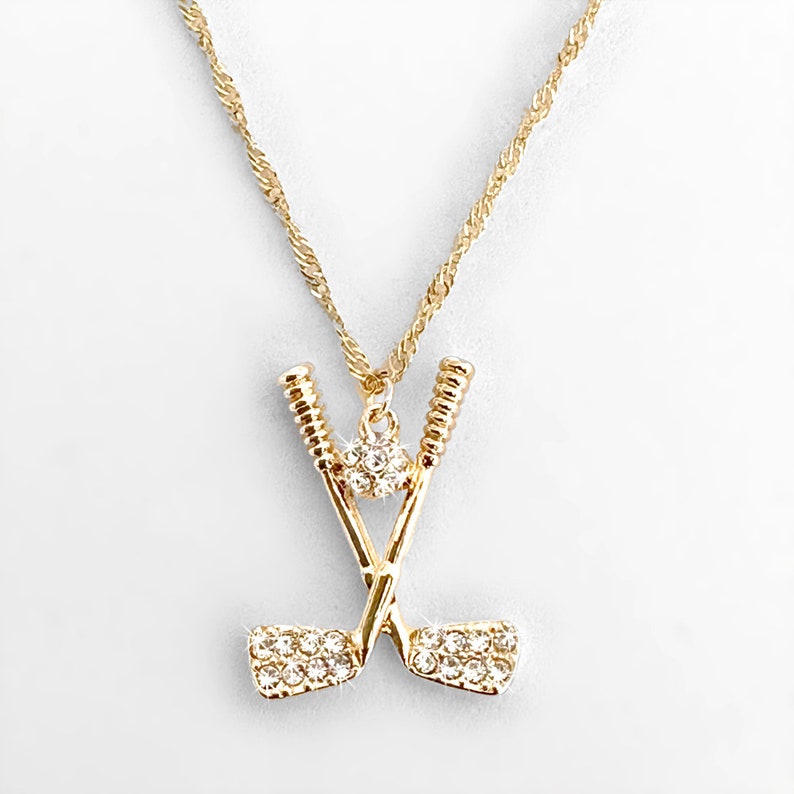 Golf Theme Jewelry - Gold Golf Club Necklace and Earrings Set With ...