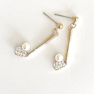 Golf Theme Jewelry - Gold Golf Club Earrings With Rhinestone Crystals ...