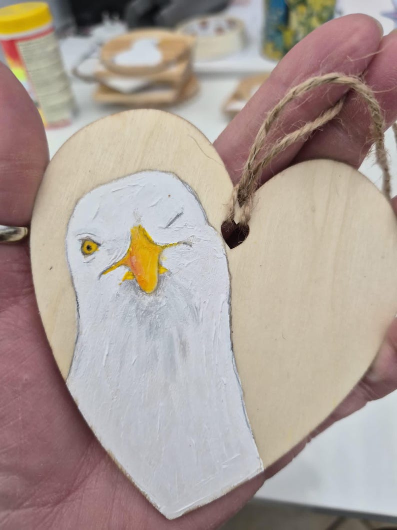 Hand Painted Seagull Wooden Heart Decoration | Coastal Gift | Quirky ...