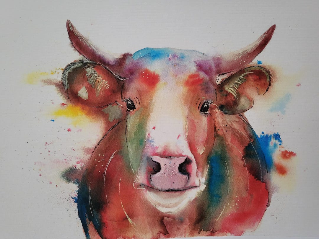Impresión A4 de una vaca pintada originalmente por Lesley Ann's ...