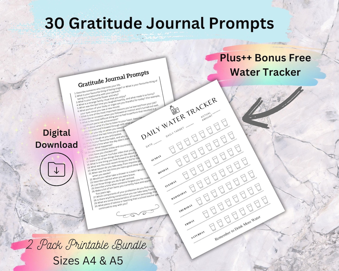 30 Gratitude Journal Prompts Worksheet, Printable, Writing, Self Care ...