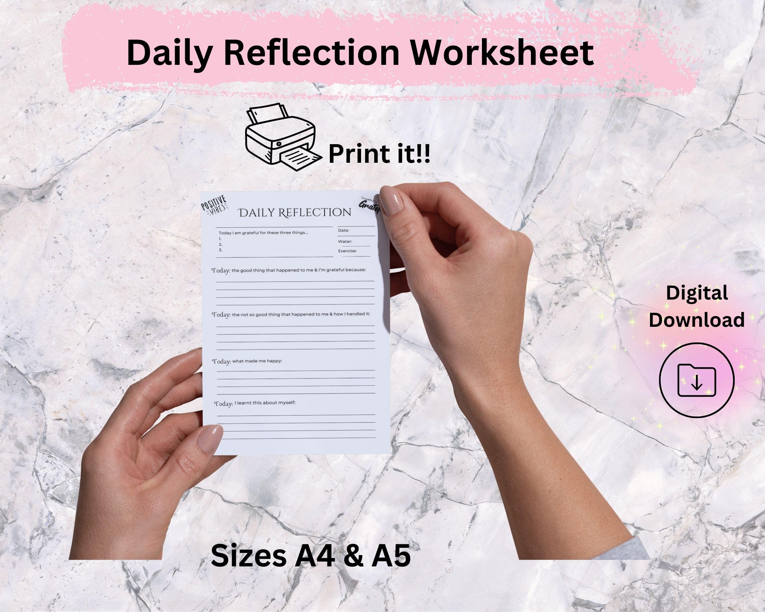 Daily Reflection Worksheet, Journal Page, Promps, Planner, Printable ...