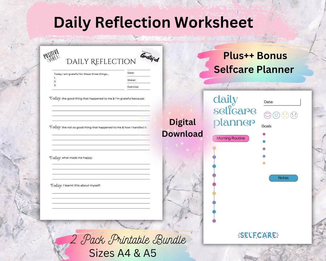 Daily Reflection Worksheet, Journal Page, Promps, Planner, Printable ...