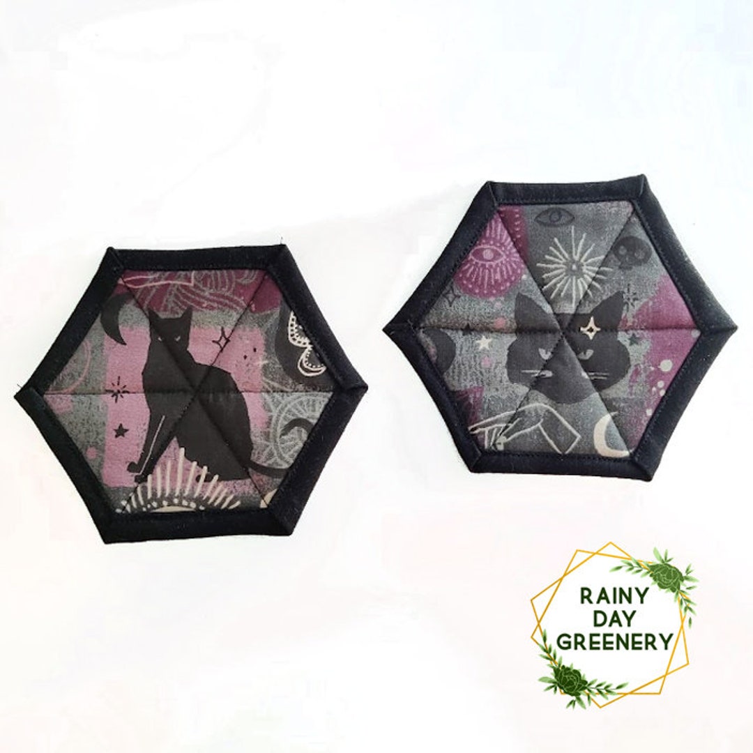 Black Cats Spellbound Hexagon Fabric Coasters, Set of 2 Coasters ...