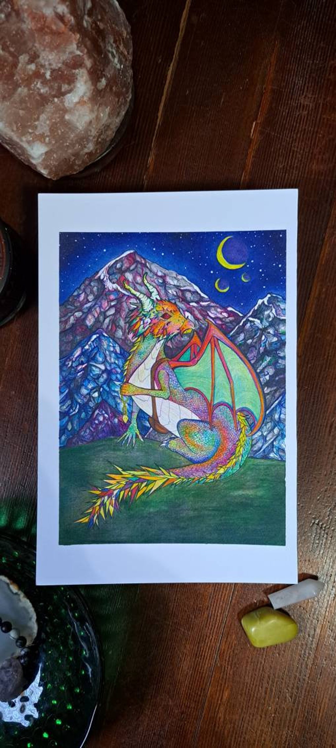 Colorful Rainbow Dragon Drawing Illustration Art Print- 4x6 5x7 8x11 - Etsy