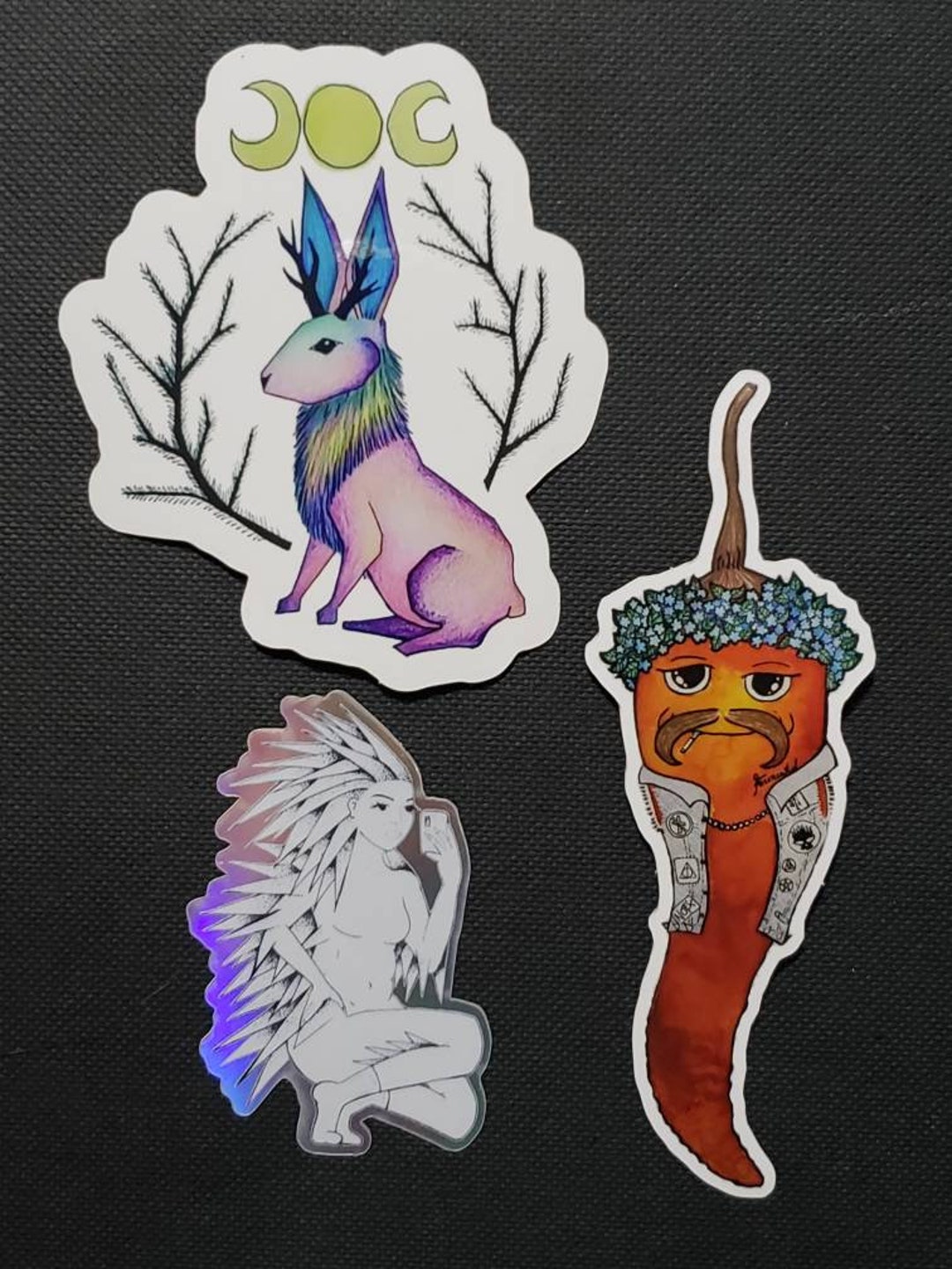 Trippy Sticker Pack 3 Piece Jackalope, Hot Pepper and Holographic Chick ...