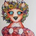 Fox With Flower Crown Drawing Illustration Art Print 4x6 5x7 8x11 - Etsy