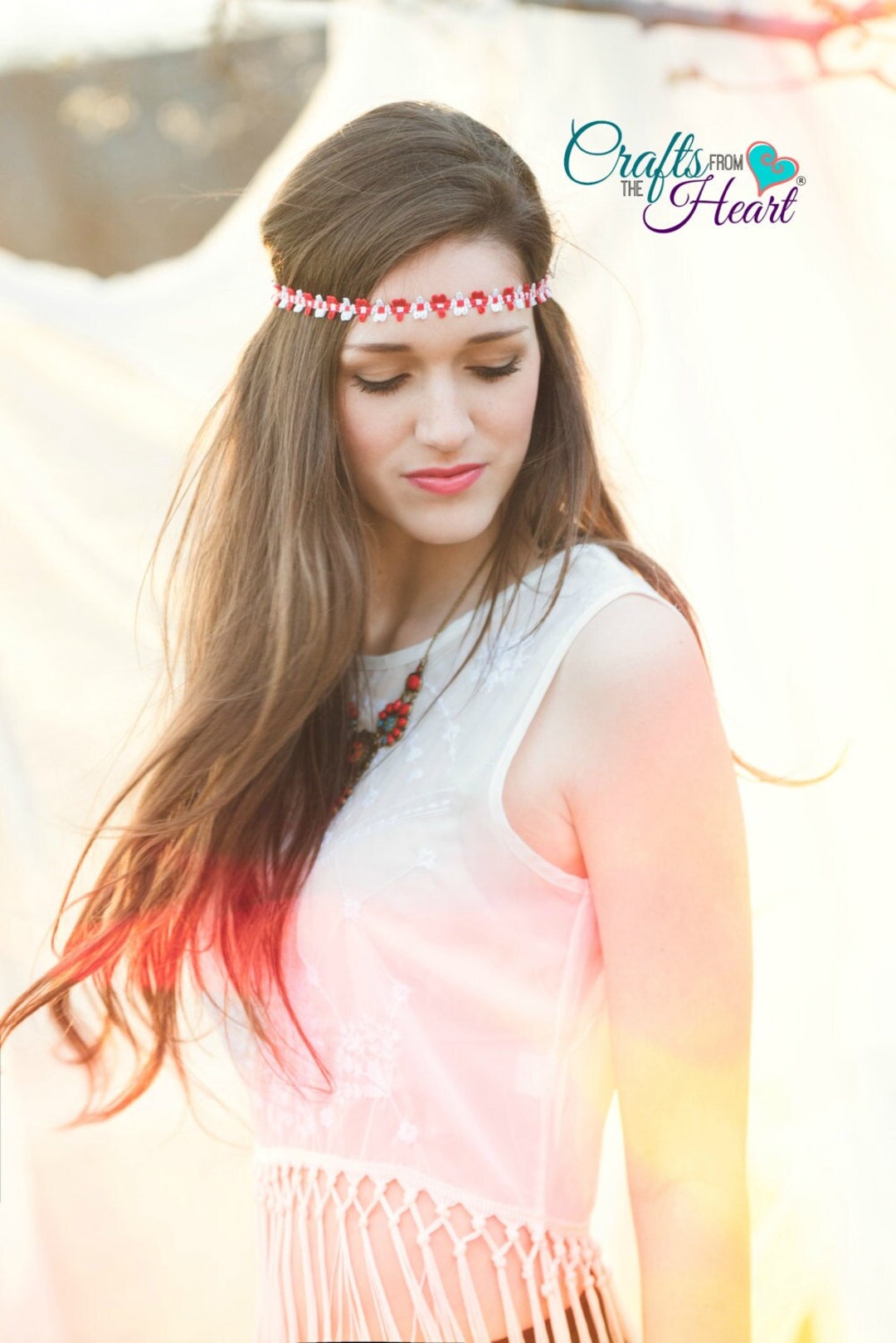 Flower Boho Headband Red & White Boho Headband Bohemian - Etsy