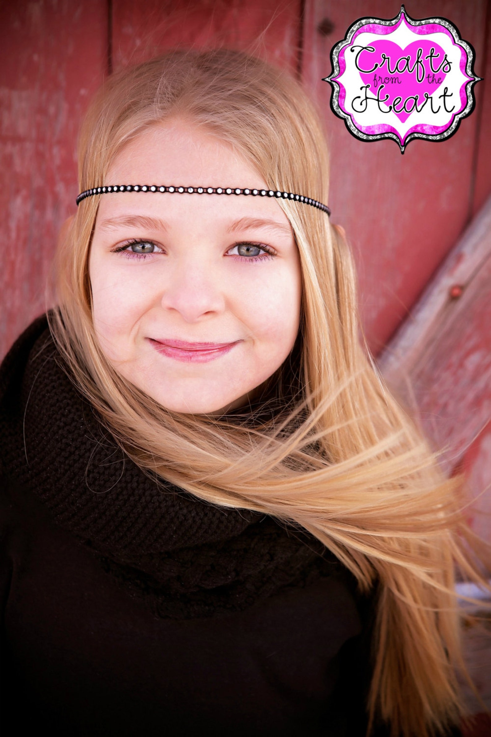 Black & Rhinestone Boho Headband - Bohemian Headband - Boho Headband ...
