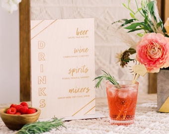 Beverage Food Signs, Wood Cocktail Place Cards, Wood Place Cards ...
