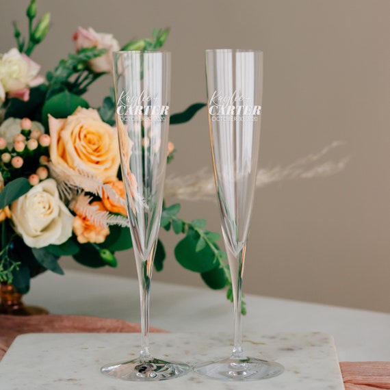 Waterford Elegance Trumpet Custom Champagne Flutes set of TWO Engraved Crystal Personalized Toasting Glasses Wedding Anniversary Gift Etsy UK