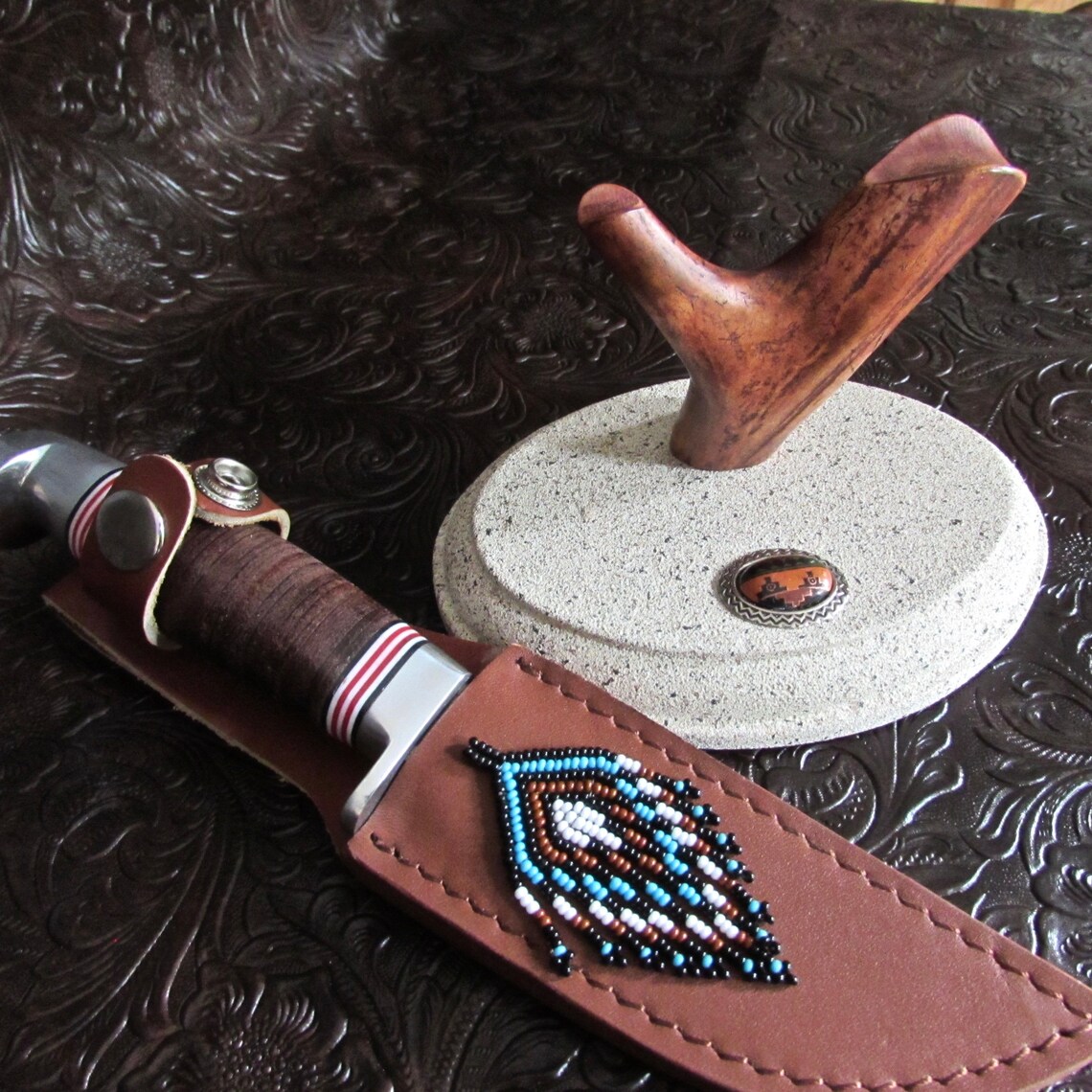 Custom Knife Beadwork Stacked Leather Wade Anthony - Etsy