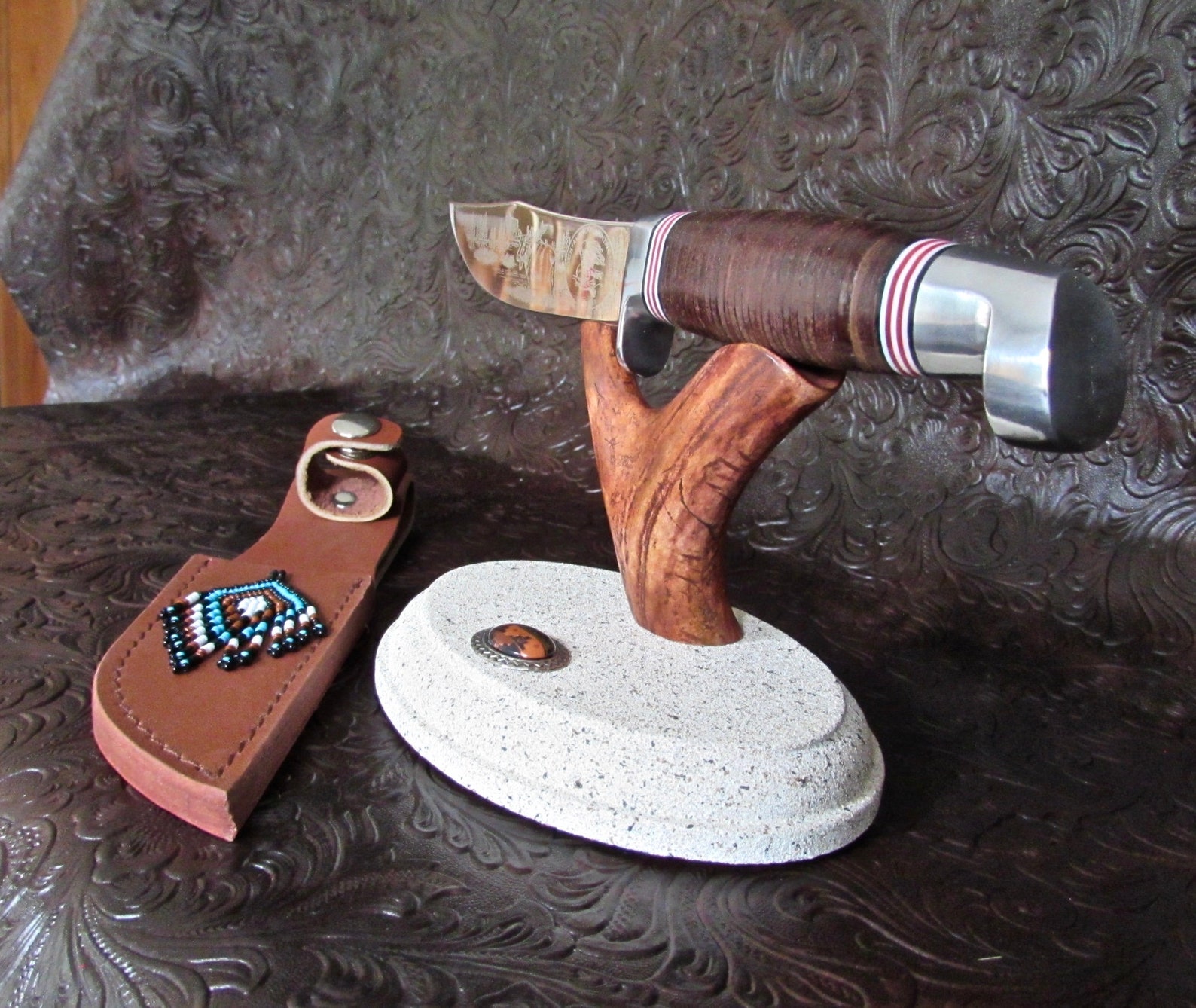 Custom Knife Beadwork Stacked Leather Wade Anthony - Etsy