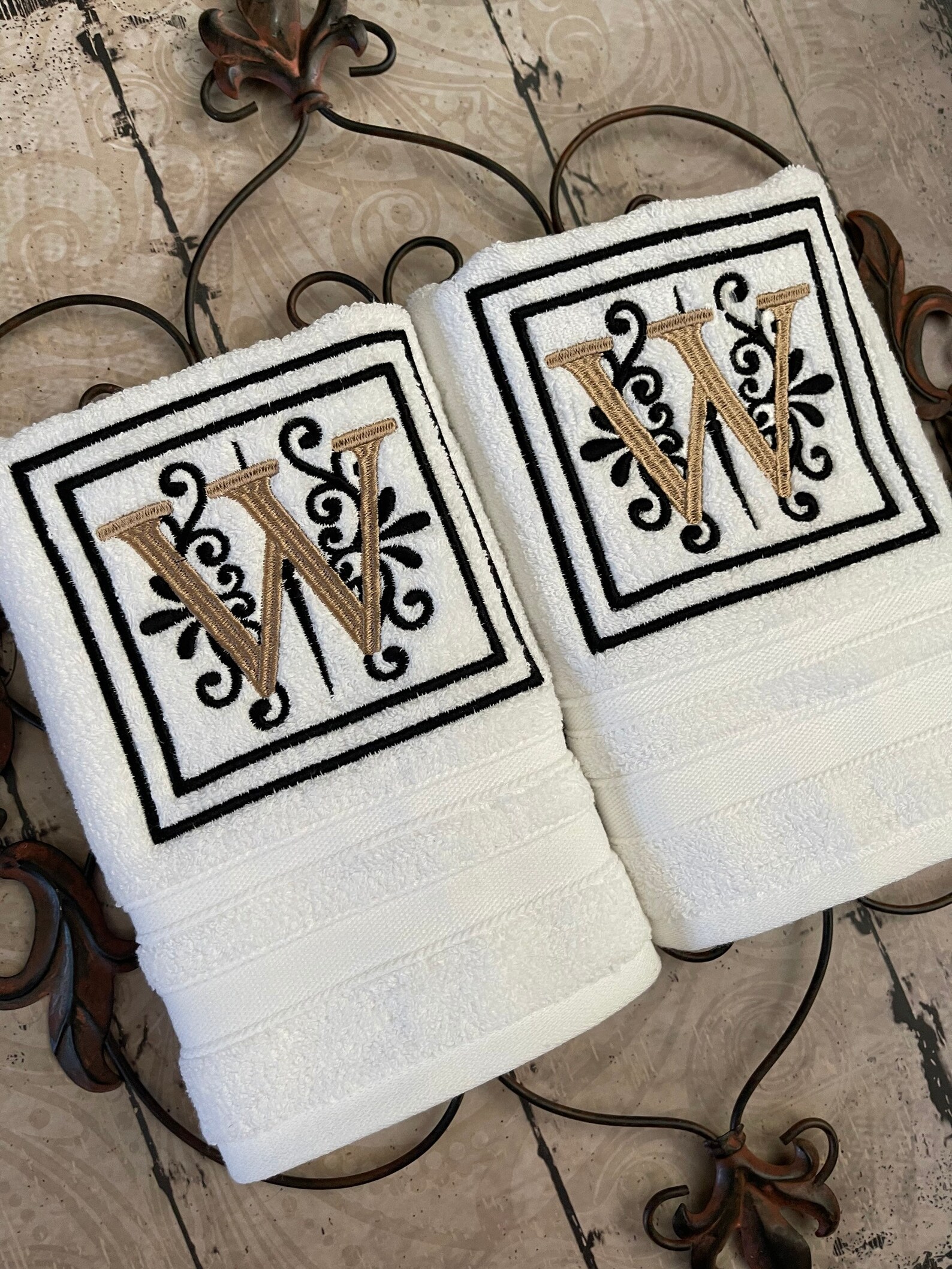 Monogrammed Luxury WHITE Bath Towel Set Hand Towels Wedding - Etsy