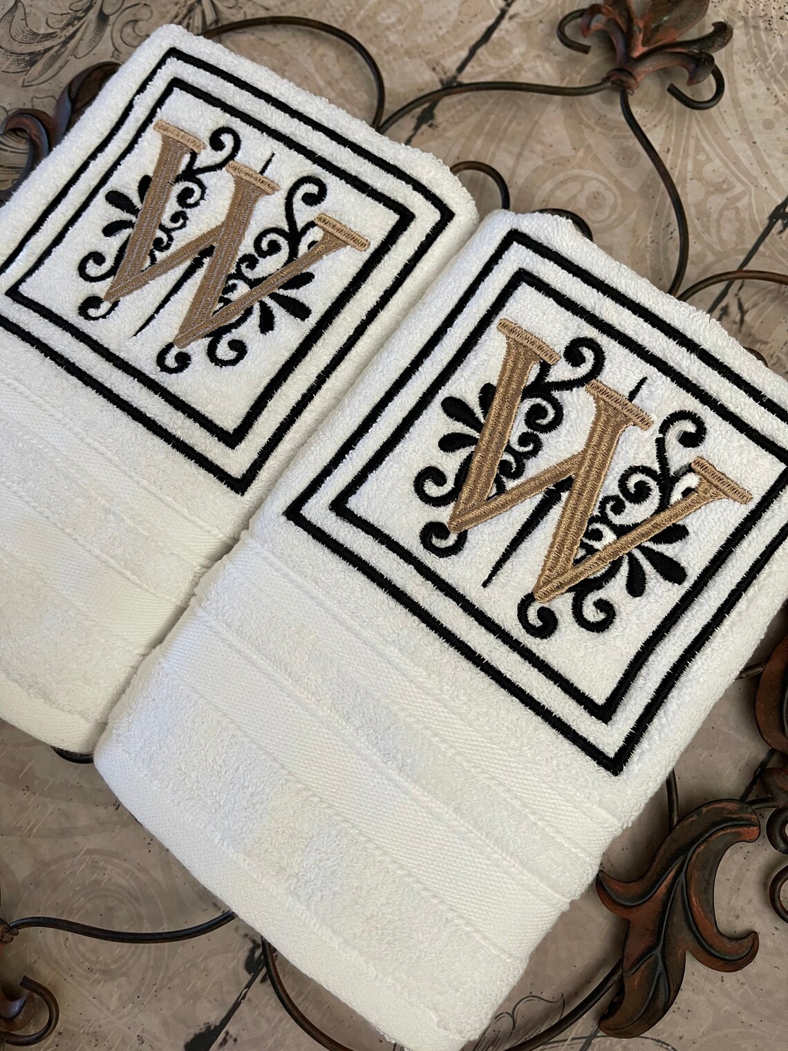 Monogrammed Luxury WHITE Bath Towel Set Hand Towels Wedding - Etsy