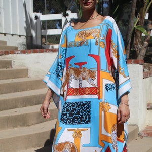 Blue Animal Themed Silk Caftan Womens Kaftans Long Kaftan Long Dress ...
