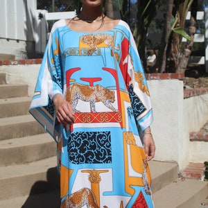 Blue Animal Themed Silk Caftan Womens Kaftans Long Kaftan Long Dress ...