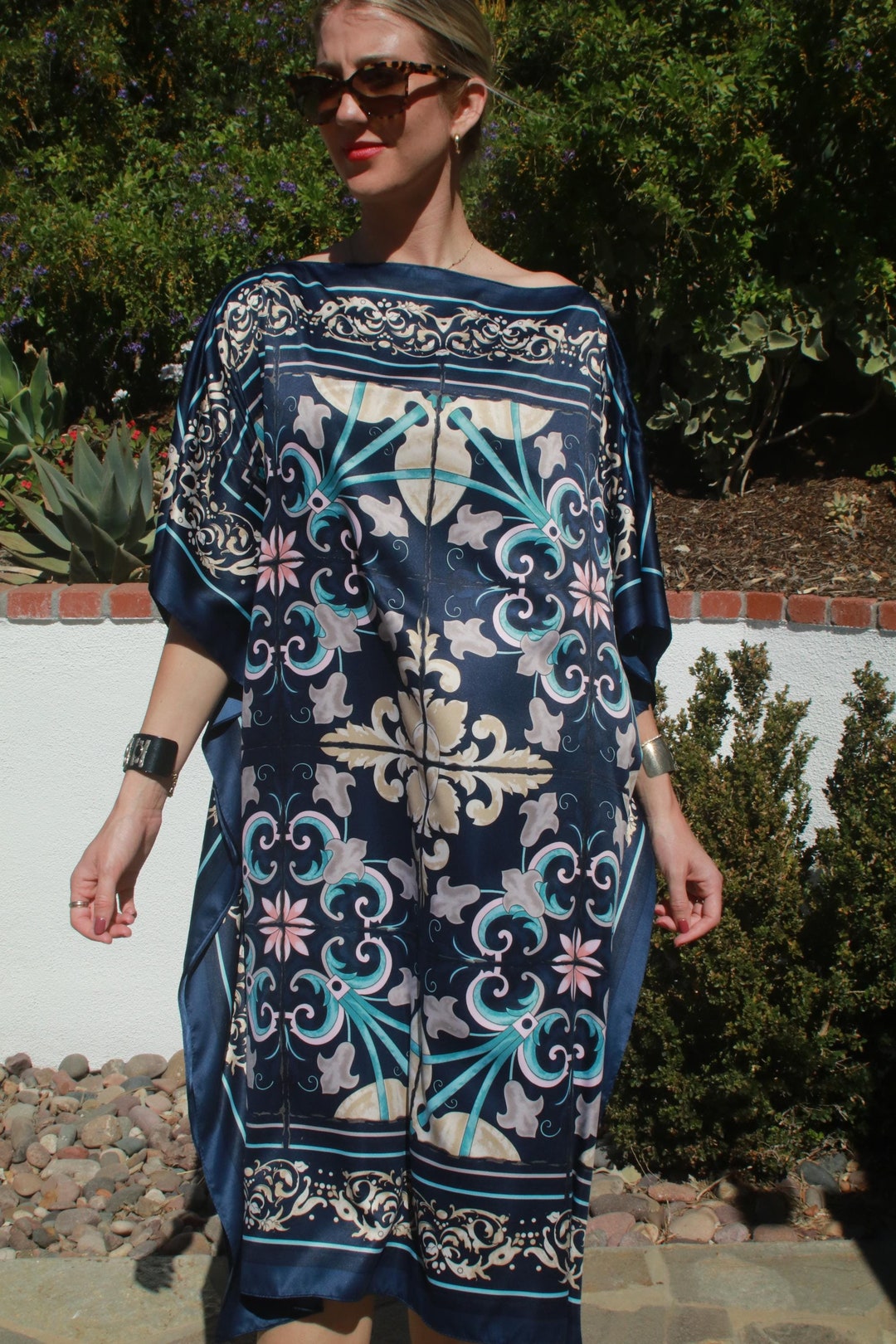 Deep Navy Blue Tunic Womens Dresses Coverups Blue Kaftan Blue Dress ...